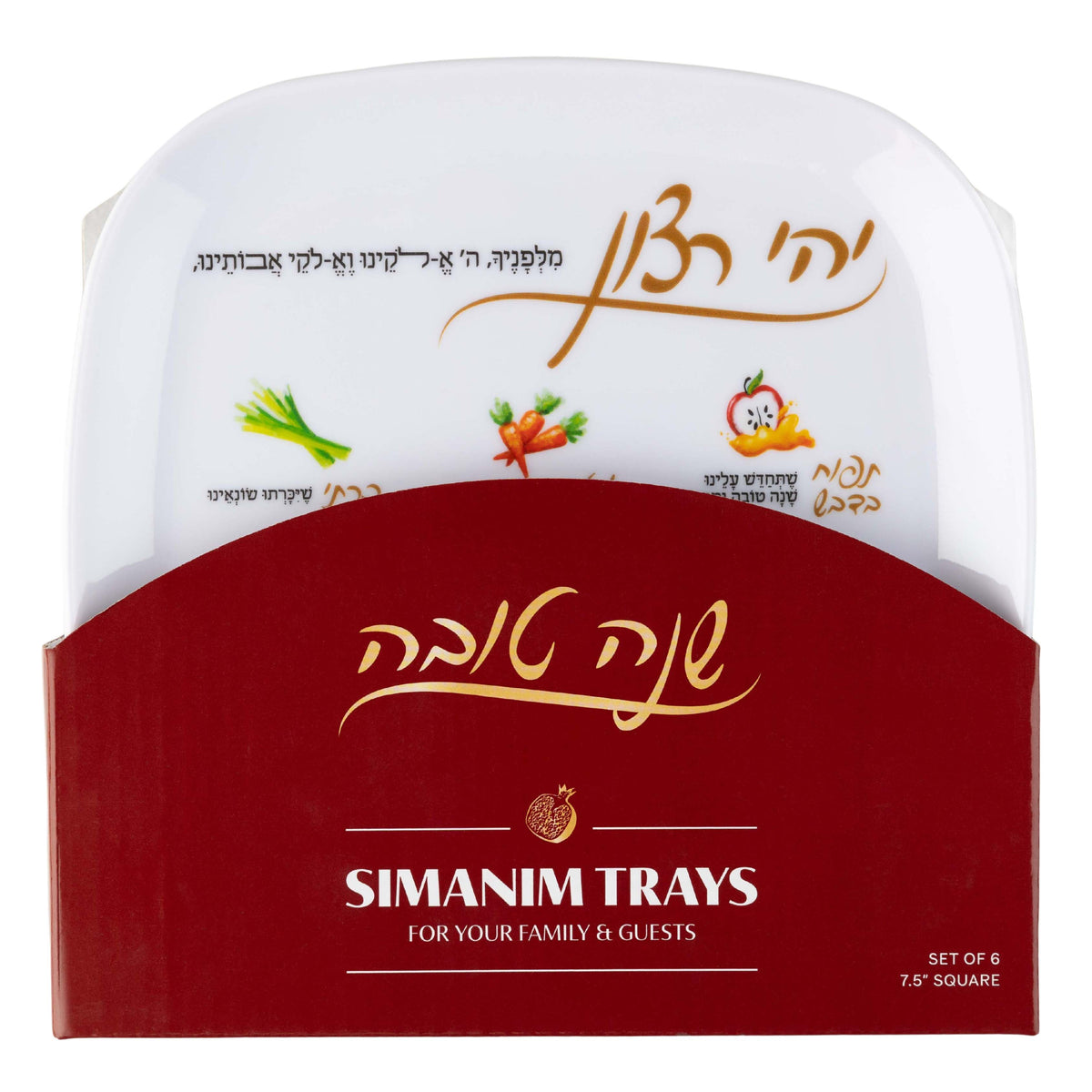 Elegant Melamine Rosh Hashanah Plates with Simanim Motifs, set of 6 ...